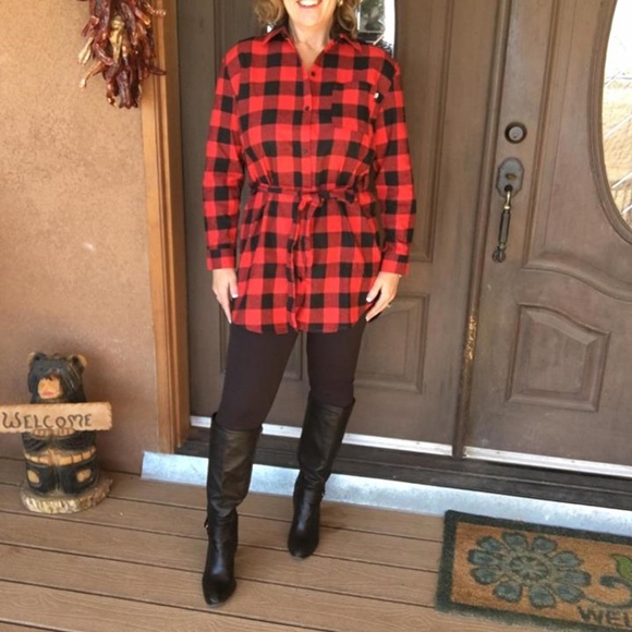 Agnes & Dora | Tops | Flannel Tunic Buffalo Check Redblack | Poshmark